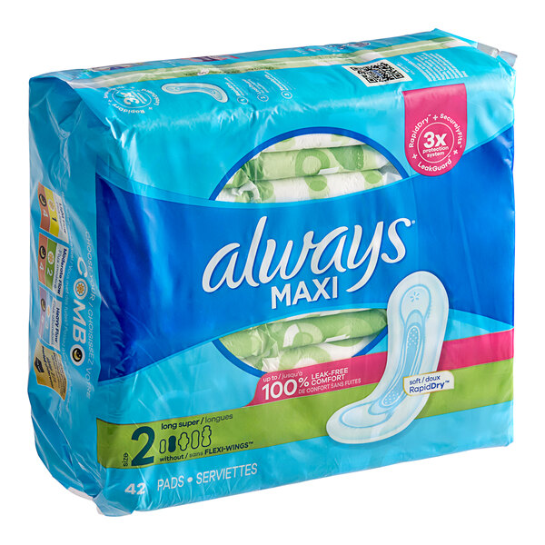 Always Maxi 42-Count Unscented Menstrual Pad without Wings Size 2 Long ...