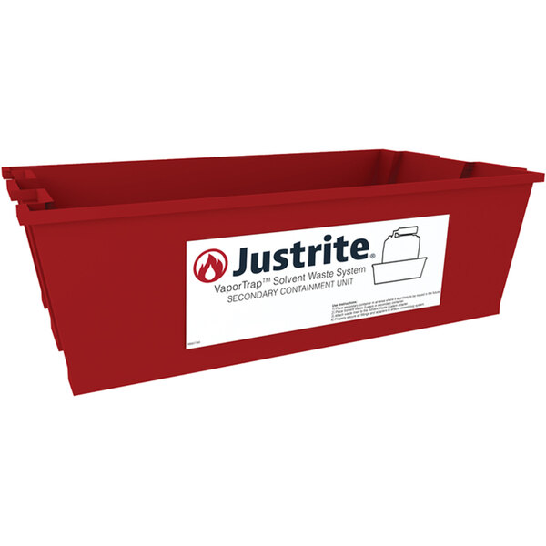 Justrite 3.7 Gallon Plastic Red Spill Basin for 2.5, 4, 5, and 10 Liter ...