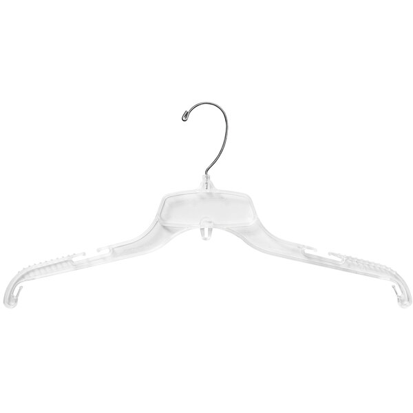 17" Clear Plastic Heavy-Weight Shirt Hanger with Chrome Hook and Molded ...