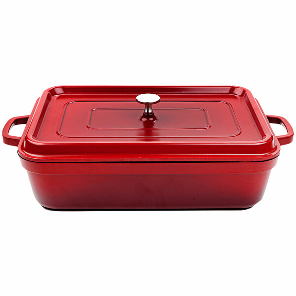 GET Heiss 7.5 Qt. Red Enamel Coated Cast Aluminum Rectangular Roasting ...