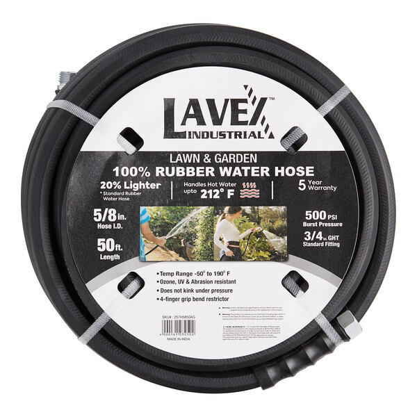 Lavex 50' 5/8" Contractor Grade Black Rubber Water Hose with 3/4" GHT ...