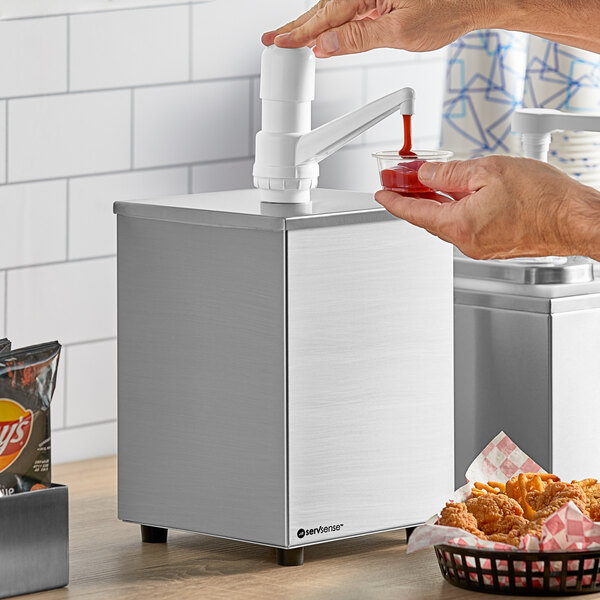 ServSense Single 3.7 Qt. Stainless Steel Condiment Pump Dispenser with ...