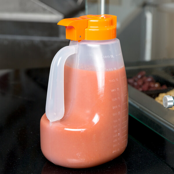 Tablecraft PP64X Option 64 oz. Dispenser Jar with Orange Top
