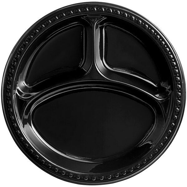 Huhtamaki Chinet Black Heavyweight Plastic 3 Compartment Plate 10 ...