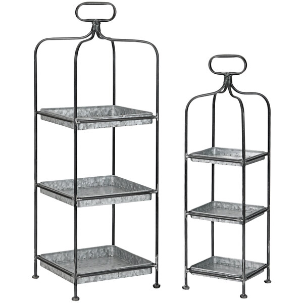 Kalalou 2-Piece 3-Tier Display Stand Set with Galvanized Metal Trays