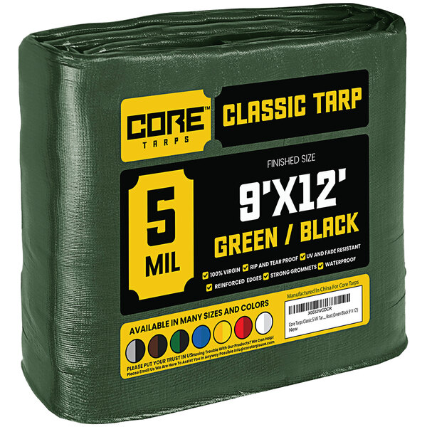 Core Tarps 9' x 12' Green / Black Classic Weatherproof 5 Mil Poly Tarp ...