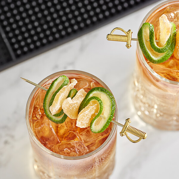 Barfly® M37065GD 4 5/8" Gold Cocktail Pick with Sword Top - 12/Pack