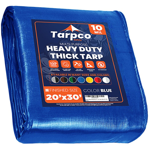 Tarpco Safety 20' x 30' Blue Extra Heavy-Duty Weatherproof 10 Mil Poly ...