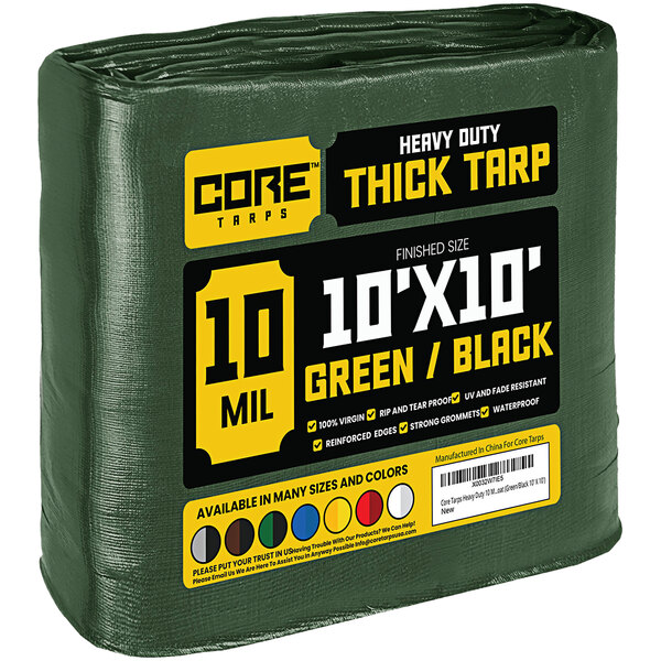 Core Tarps 10' x 10' Green / Black Heavy-Duty Weatherproof 10 Mil Poly ...