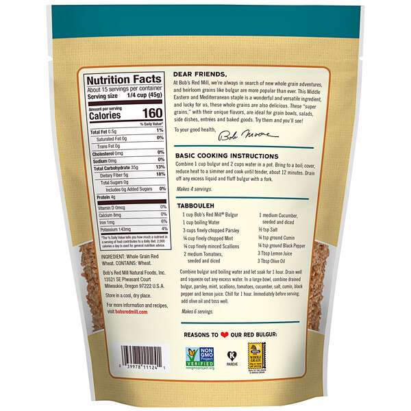 Bob's Red Mill Whole Grain Red Bulgur Wheat 24 oz. - 4/Case