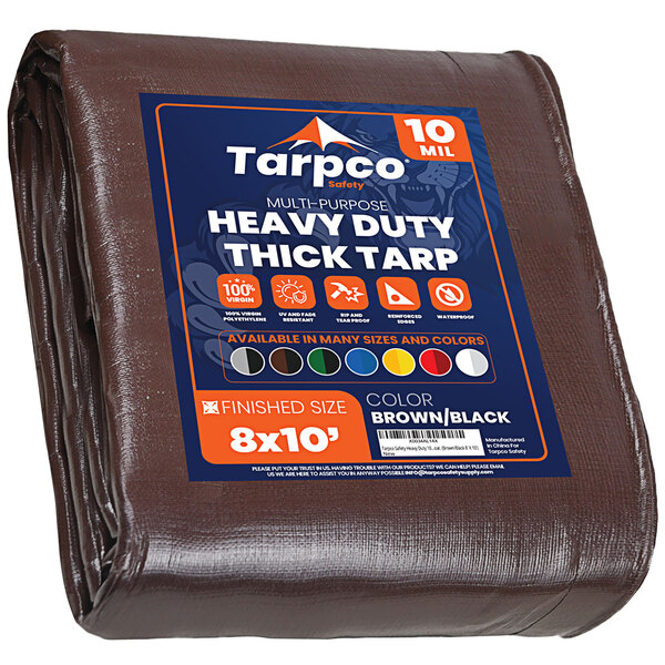 Tarpco Safety 8' x 10' Brown / Black Heavy-Duty Weatherproof 10 Mil ...