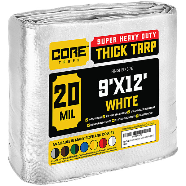 Core Tarps 9' x 12' White Extreme Heavy-Duty Weatherproof 20 Mil Poly ...
