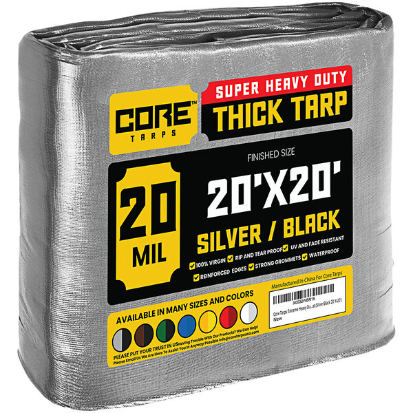 Core Tarps 20' x 20' Silver / Black Extreme Heavy-Duty Weatherproof 20 ...