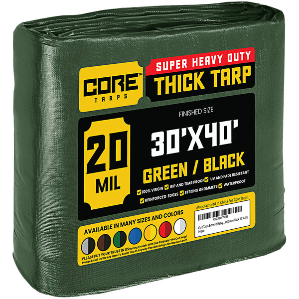 Core Tarps 30' x 40' Green / Black Extreme Heavy-Duty Weatherproof 20 ...