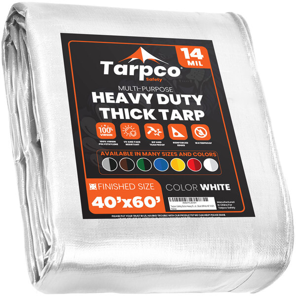 Tarpco Safety 40' x 60' White Extra Heavy-Duty Weatherproof 14 Mil Poly ...