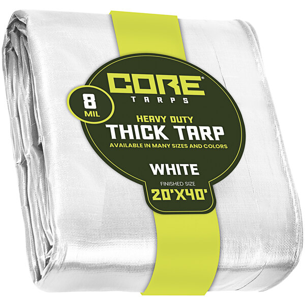 Core Tarps 20' x 40' White Heavy-Duty Weatherproof 8 Mil Poly Tarp with ...