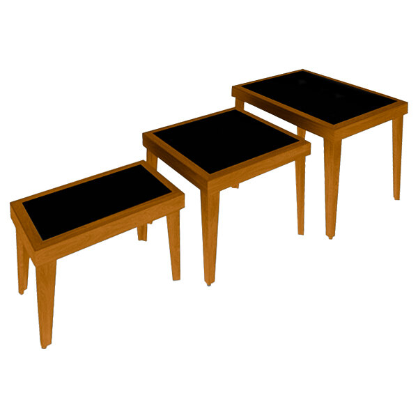 Marco Company Honey Pine 3-Piece Display Table Set with Black Laminate ...