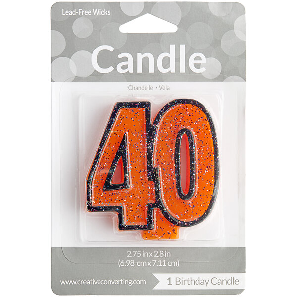 Creative Converting 101157 3 1/2" Orange Glitter "40" Candle