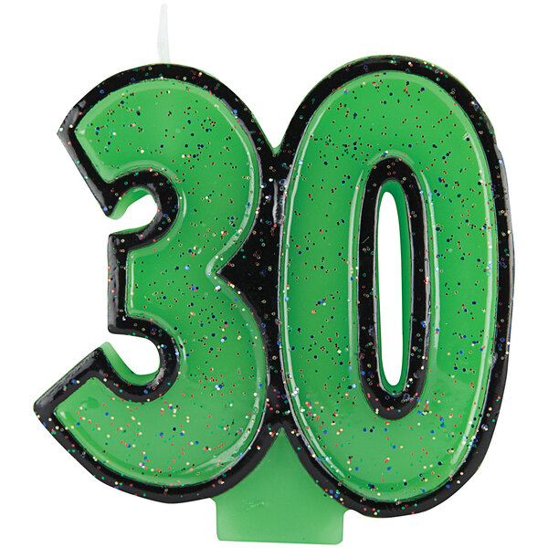 Creative Converting 101156 3 1/2" Green Glitter "30" Candle