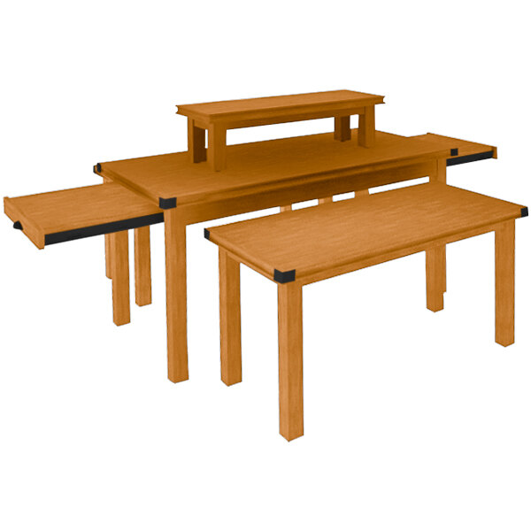 Marco Company Honey Pine 4-Piece Display Table Set with Pull-Out Shelves