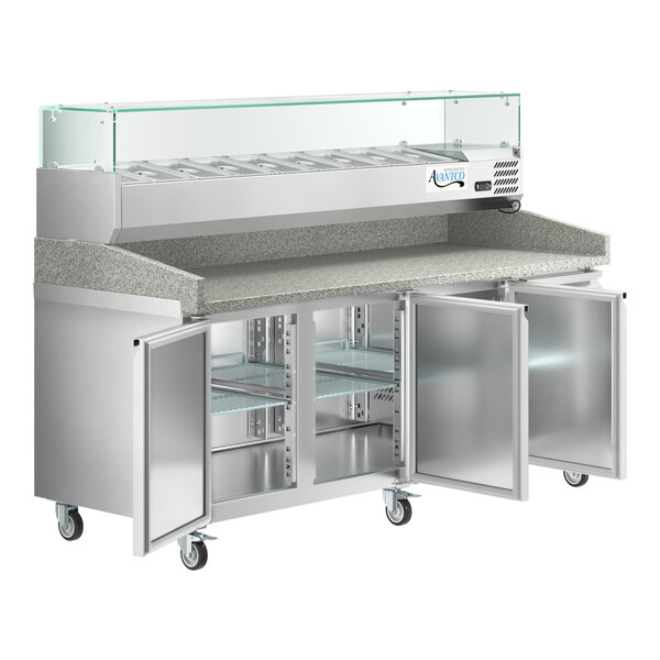 Avantco SS-PPT-G-80 80" 3 Door Stone Top Refrigerated Pizza Prep Table ...