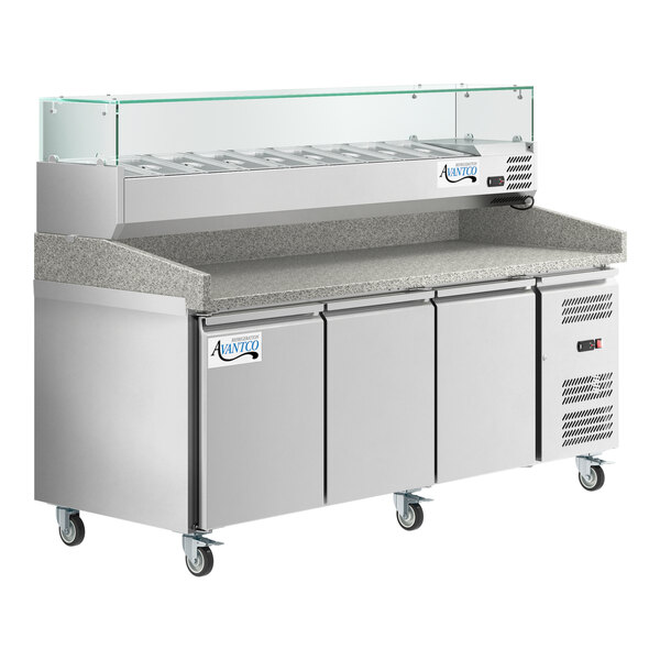 Avantco SS-PPT-G-80 80" 3 Door Stone Top Refrigerated Pizza Prep Table ...