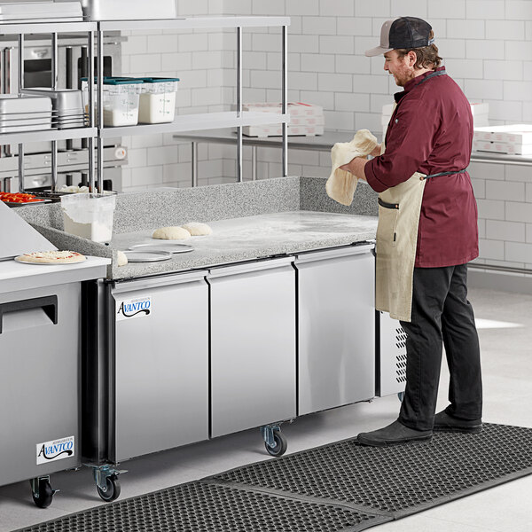 Avantco SS-PPT-G-80 80" 3 Door Stone Top Refrigerated Pizza Prep Table