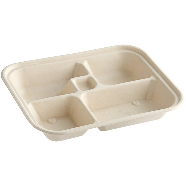 World Centric 5-Compartment Compostable Fiber Bento Box - 300/Case