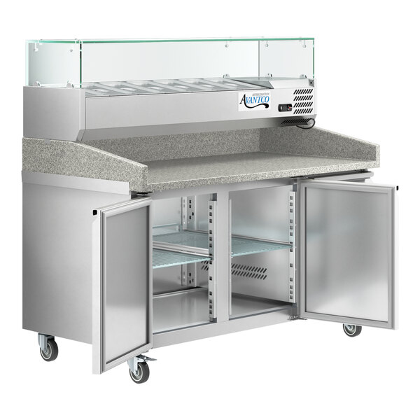 Avantco SS-PPT-G-60 60" 2 Door Stone Top Refrigerated Pizza Prep Table ...
