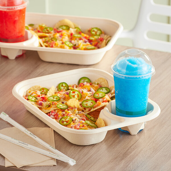 World Centric 13" x 10" Compostable Fiber Serving Tray with Cup Holder ...