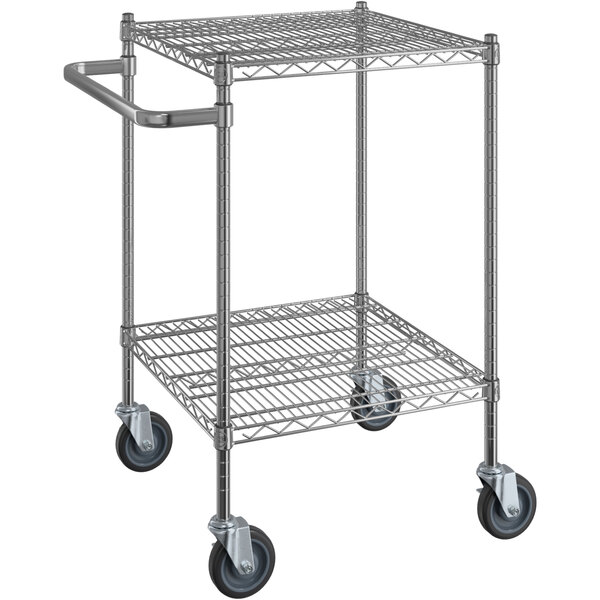 24" x 24" Two Shelf Chrome Utility Cart with U-Shaped Handle
