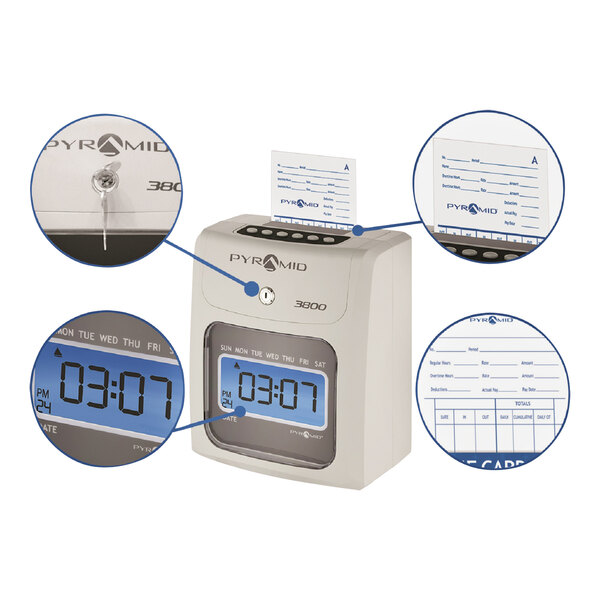 Pyramid Time Systems 3800 White Auto-Totaling Time Clock