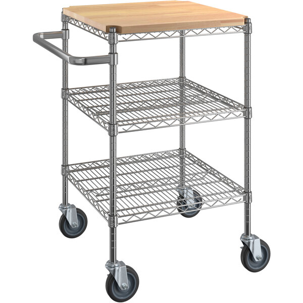 Regency 24" x 24" Three Shelf Chrome Utility Cart with U-Shaped Handle ...