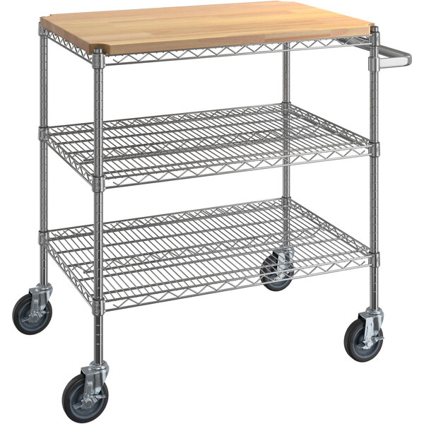 Regency 24" x 36" Three Shelf Chrome Utility Cart with U-Shaped Handle ...