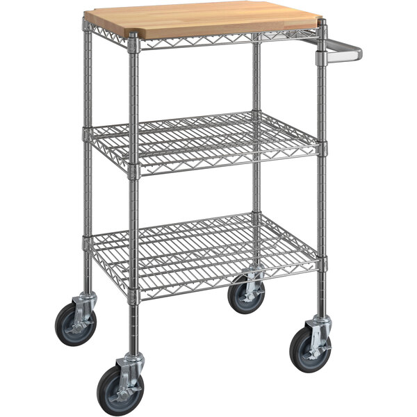 Regency 18" Three Shelf Chrome Utility Cart with U-Shaped Handle and ...