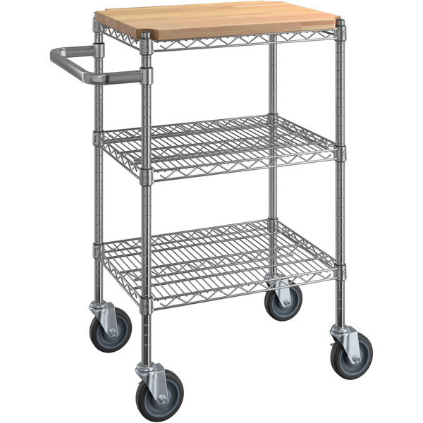 Regency 18" x 24" Three Shelf Chrome Utility Cart with U-Shaped Handle ...