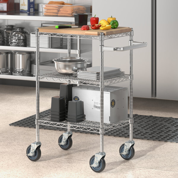 Regency 18" x 24" Three Shelf Chrome Utility Cart with U-Shaped Handle ...