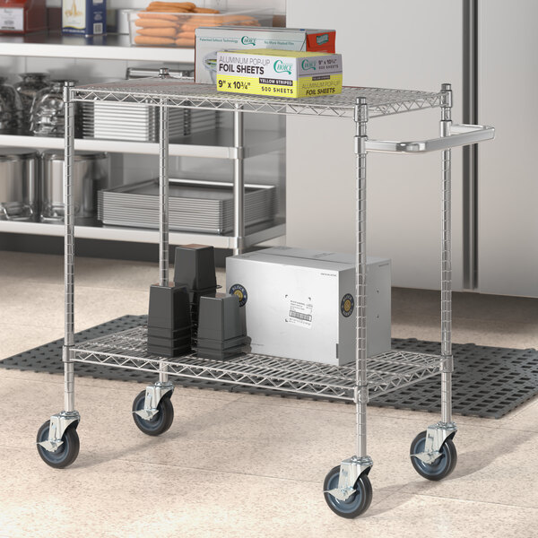 Regency 18" x 36" Two Shelf Chrome Utility Cart with U-Shaped Handle
