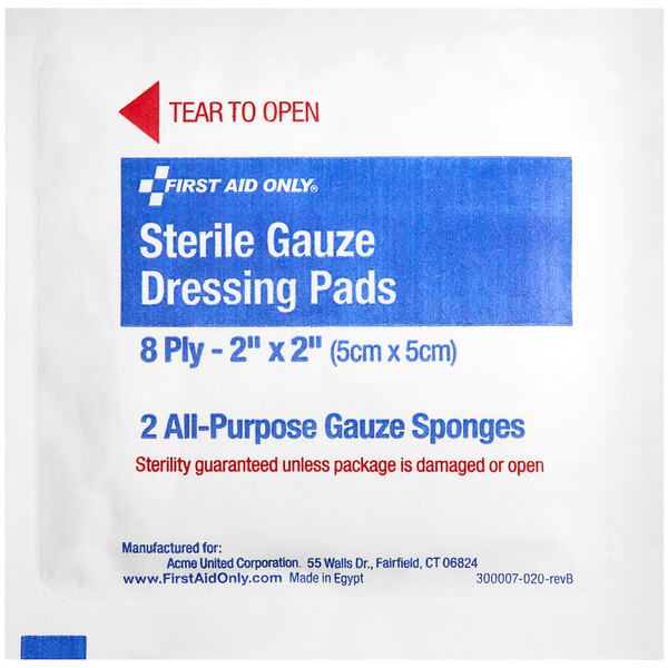 First Aid Only 3-102 2" x 2" Sterile Gauze Pad - 100/Box