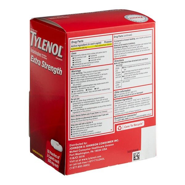 Tylenol 40900 Extra Strength Acetaminophen Tablets - 100/Box