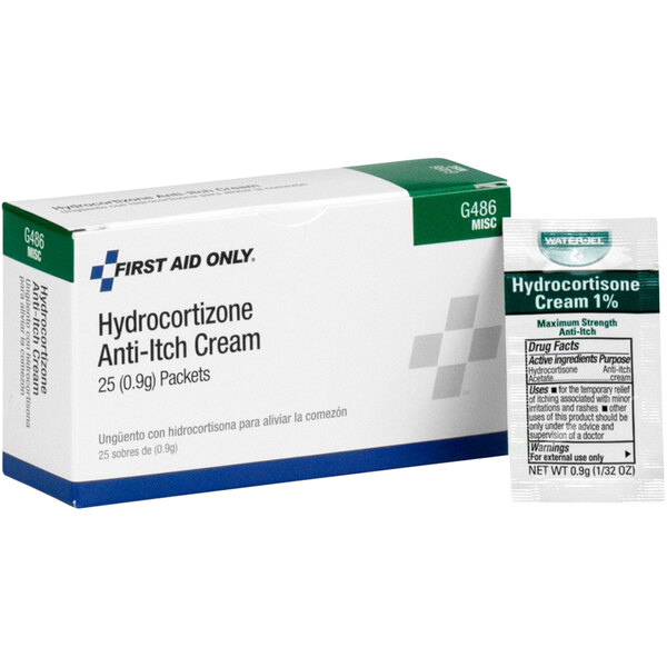 First Aid Only G486 Hydrocortisone 1% Anti-Itch Cream Packet - 25/Box