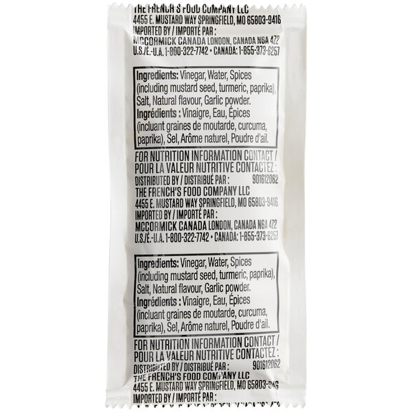 French's Classic Yellow Mustard 7 Gram Portion Packet - 1500/Case