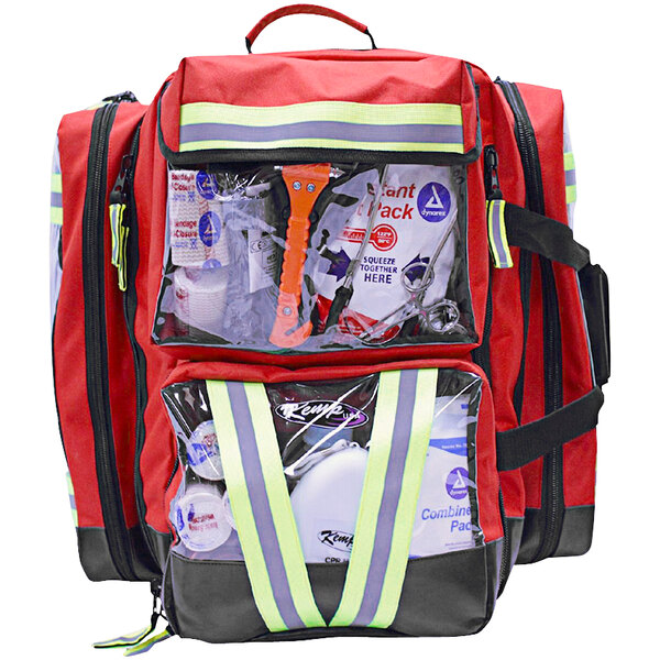 Kemp USA 10-115-RED-CLR Red Ultimate EMS Backpack with Clear Pockets
