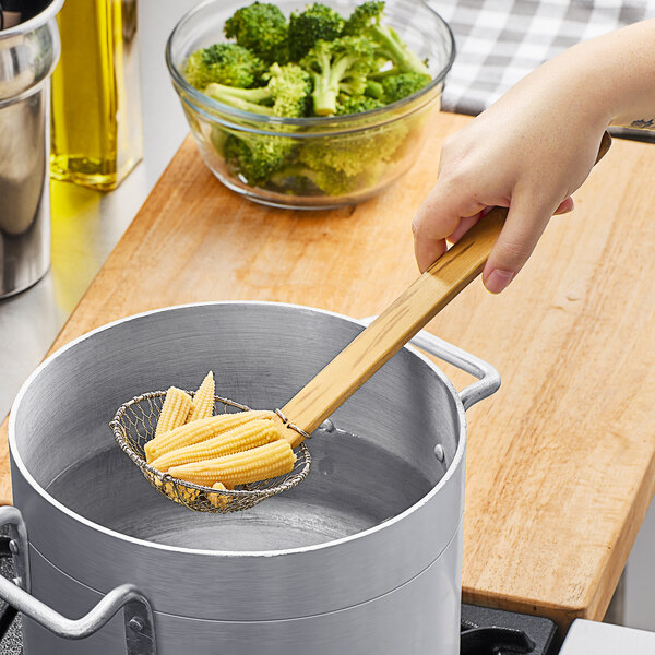 Emperor's Select 4" Stainless Steel Fine Mesh Skimmer with Bamboo Handle