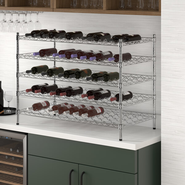 Regency 24" x 48" 5 Shelf 110-Bottle Chrome Wire Wine Rack with 34" Posts