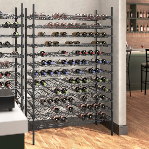 Regency 24" x 48" 12 Shelf 264-Bottle Black Epoxy Wire Wine Rack with ...