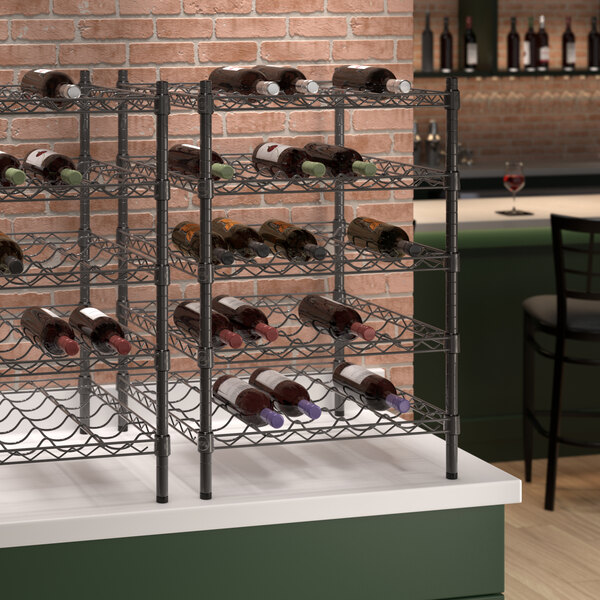Regency 24" x 24" 5 Shelf 50-Bottle Black Epoxy Wire Wine Rack with 34 ...