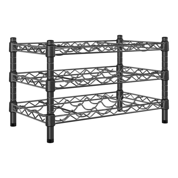 Regency 14" x 24" 3 Shelf 15-Bottle Black Epoxy Wire Wine Rack with 14 ...
