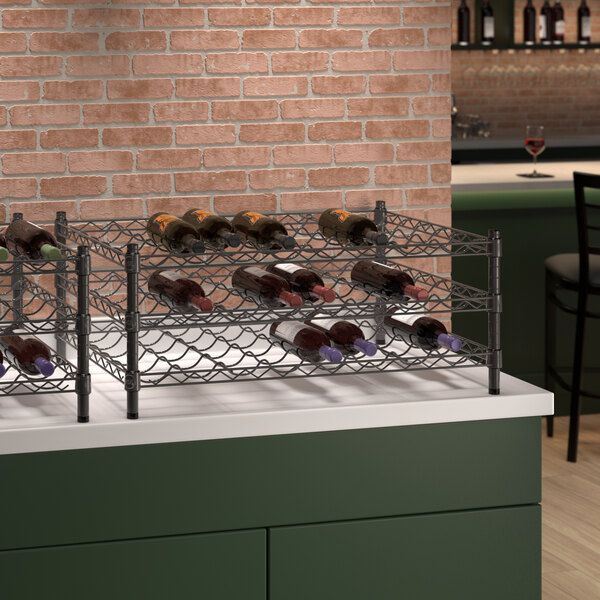 Regency 24" x 36" 3 Shelf 48-Bottle Black Epoxy Wire Wine Rack with 14 ...