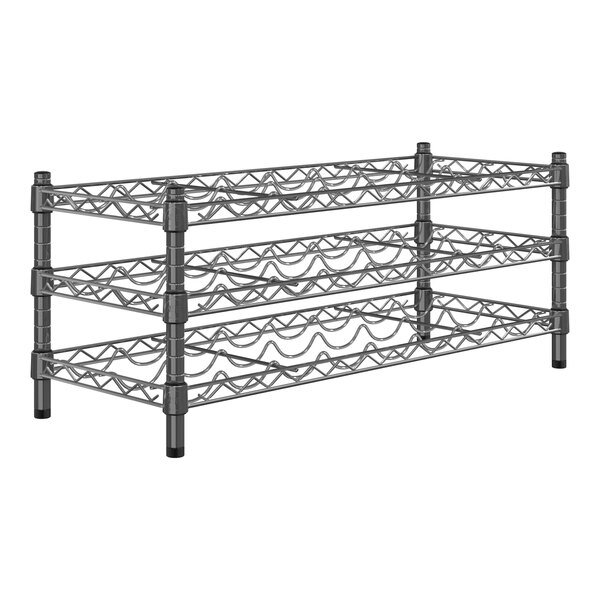 Regency 14" x 36" 3 Shelf 24-Bottle Black Epoxy Wire Wine Rack with 14 ...